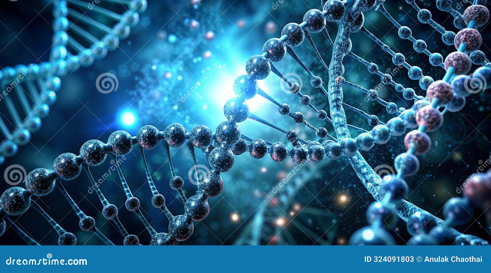 Abstract Depiction of DNA and RNA Molecules Inside a Cell on Dark ...