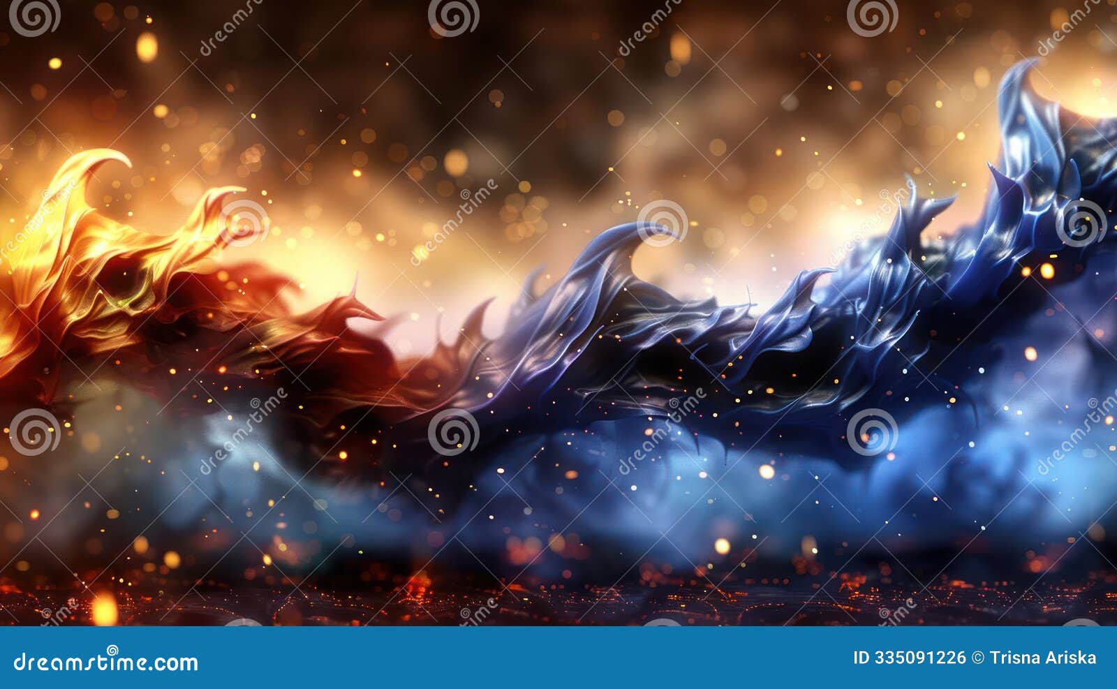 Abstract Depiction of Fire and Water Elements Blending in a Dynamic ...