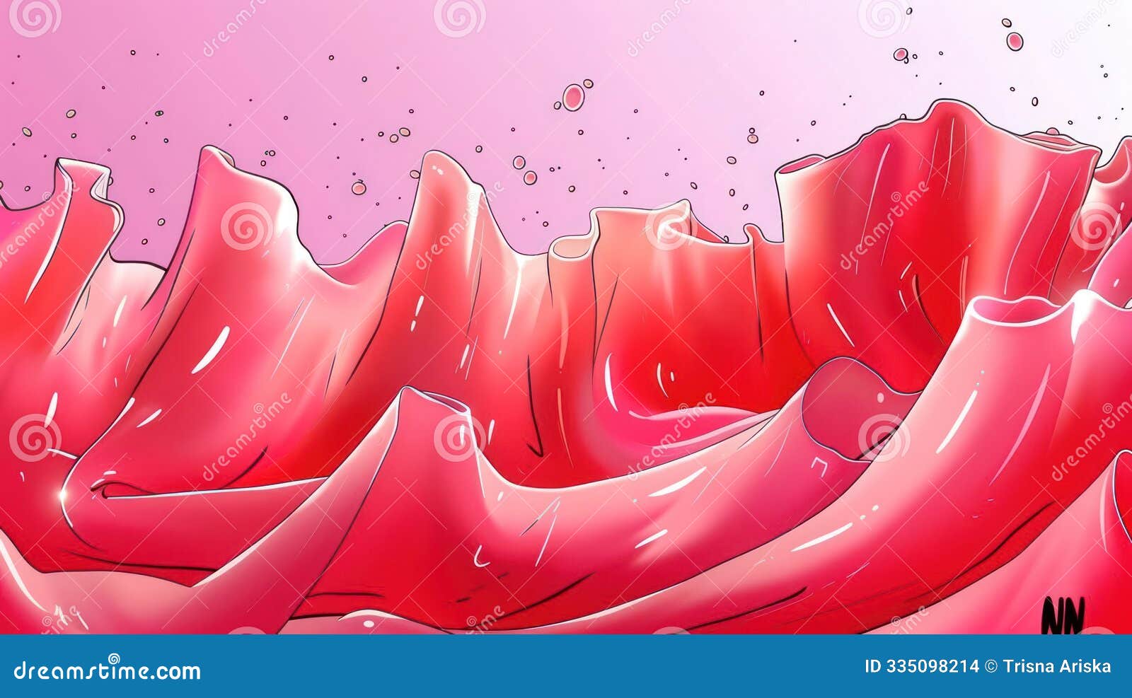 An Abstract Depiction of Flowing, Wavy Red Forms Resembling Organic ...