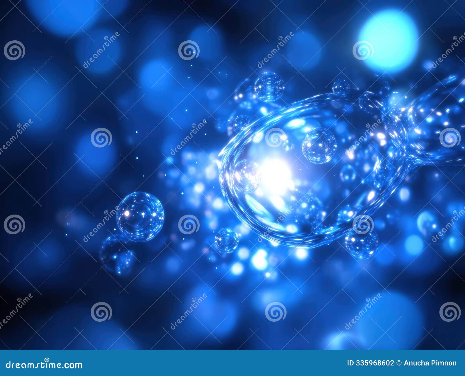 Abstract Image Of Glowing Water Molecules Floating In Blue Light ...
