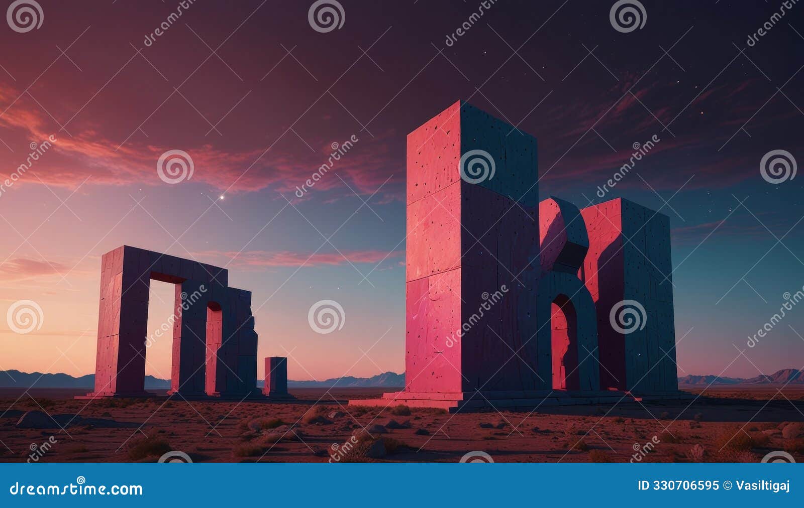 Abstract Desert Monuments at Dusk Stock Illustration - Illustration of ...