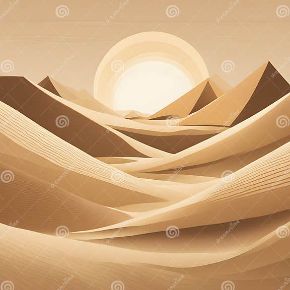 Abstract Desert Scene with Triangular Sand Dunes and a Single Circular ...