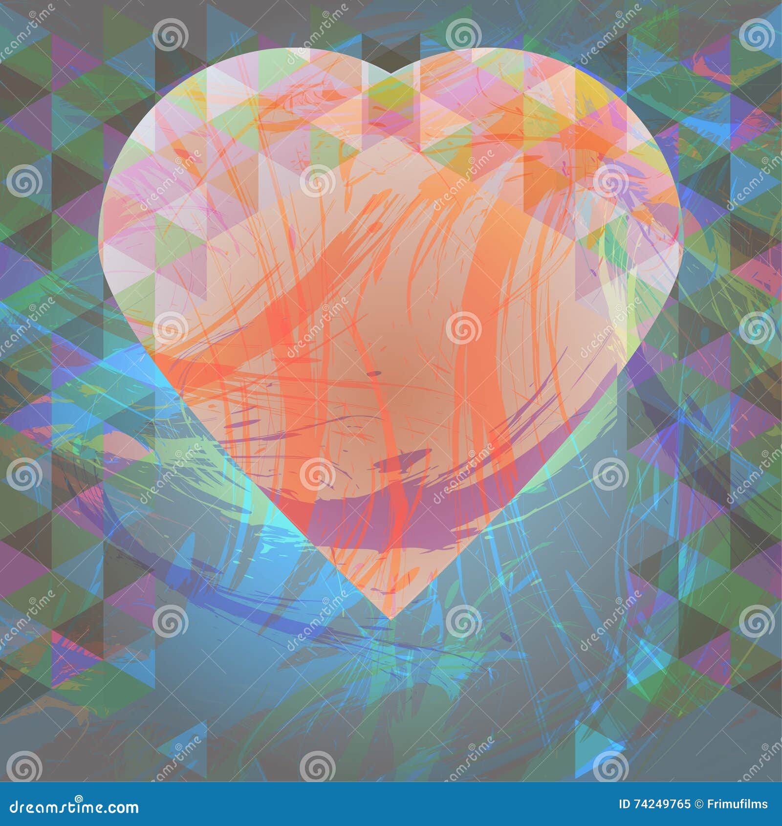 Abstract Design with Big Heart and Colored Triangles Stock Vector ...