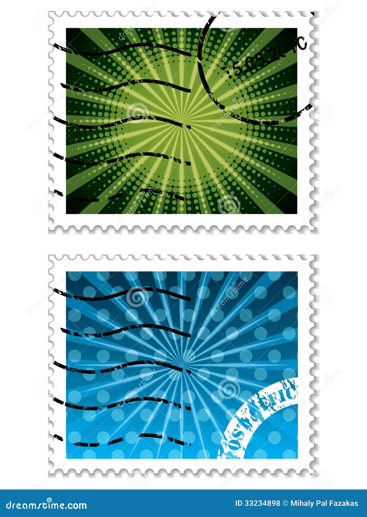 Abstract Design on Blue and Green Stamps Stock Vector - Illustration of ...