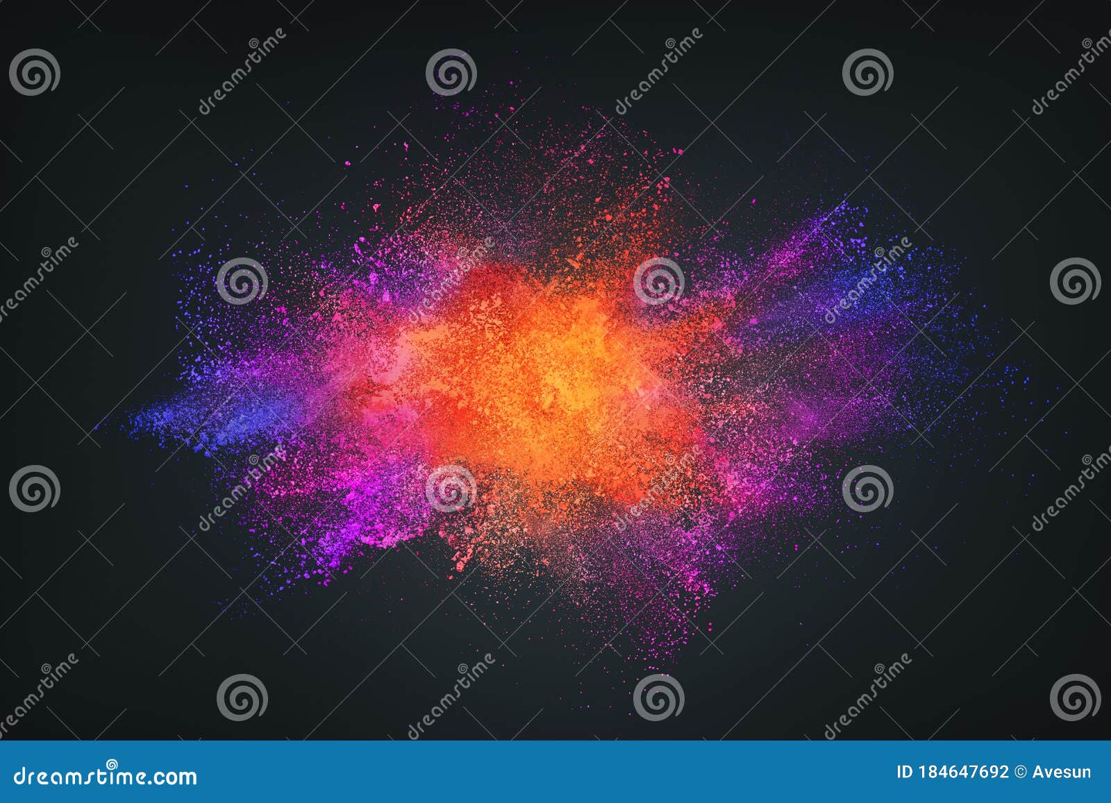 Abstract Design of Bright Colored Powder Cloud on Dark Background Stock ...