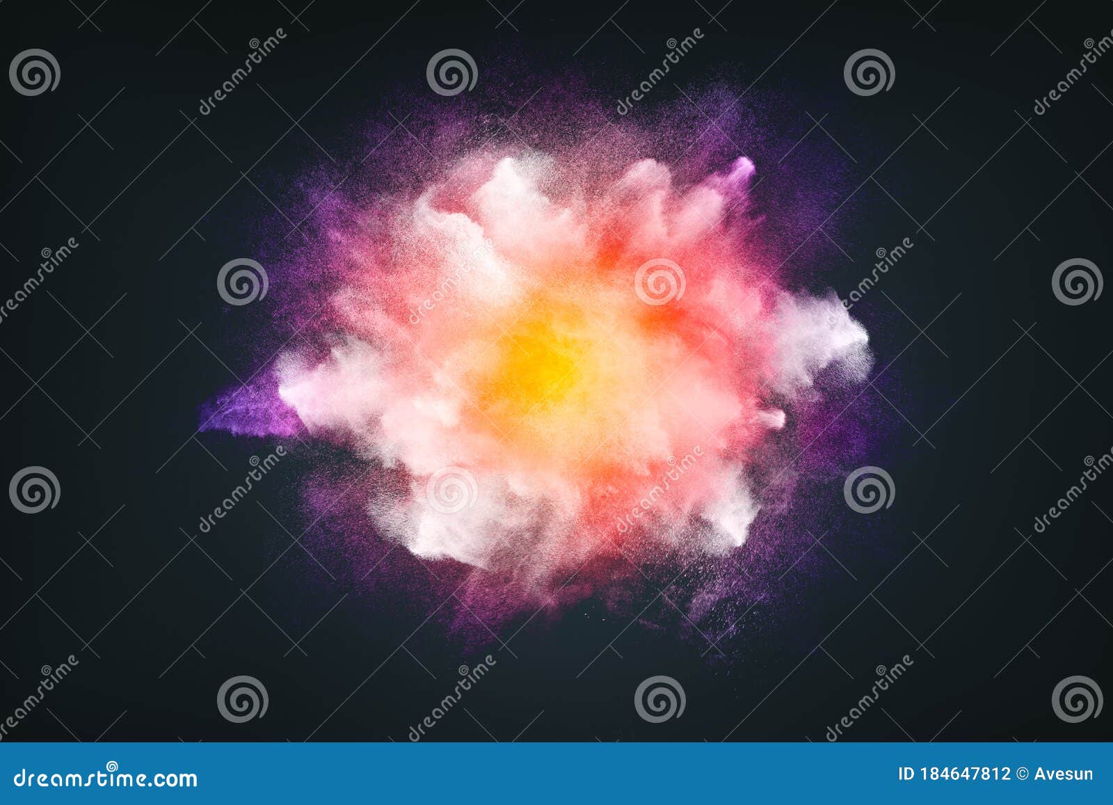 Abstract Design of Bright Colored Powder Cloud on Dark Background Stock ...