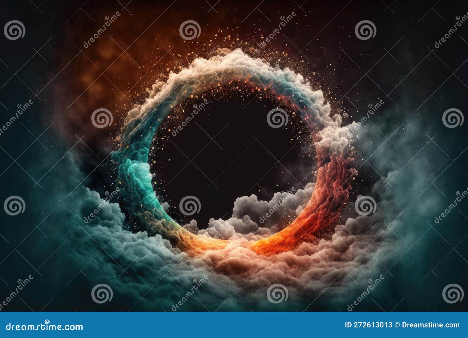 Abstract Design of Circle Shape Clouds with Dying Colorful Particles ...