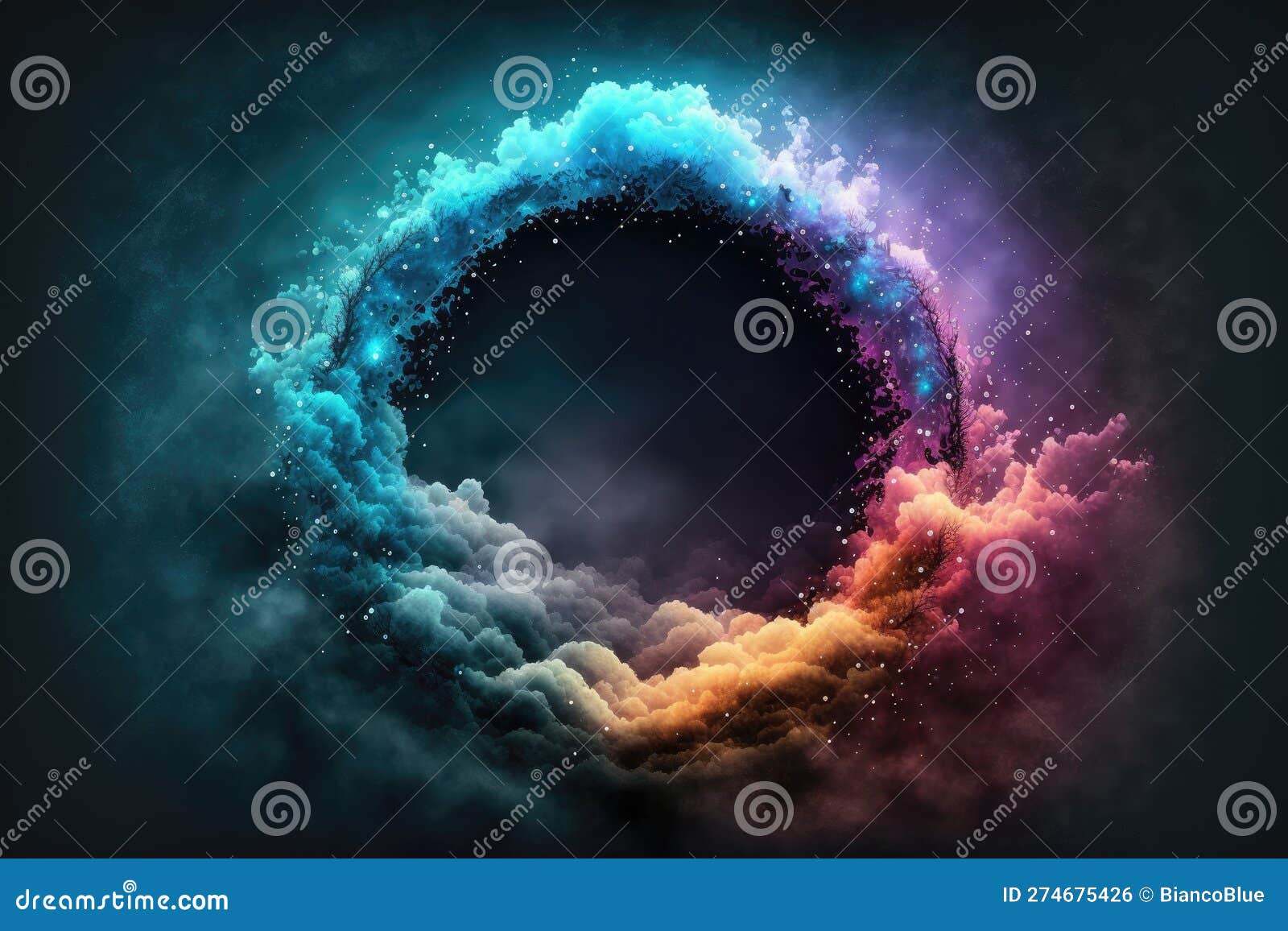 Abstract Design of Circle Shape Clouds with Dying Colorful Particles ...