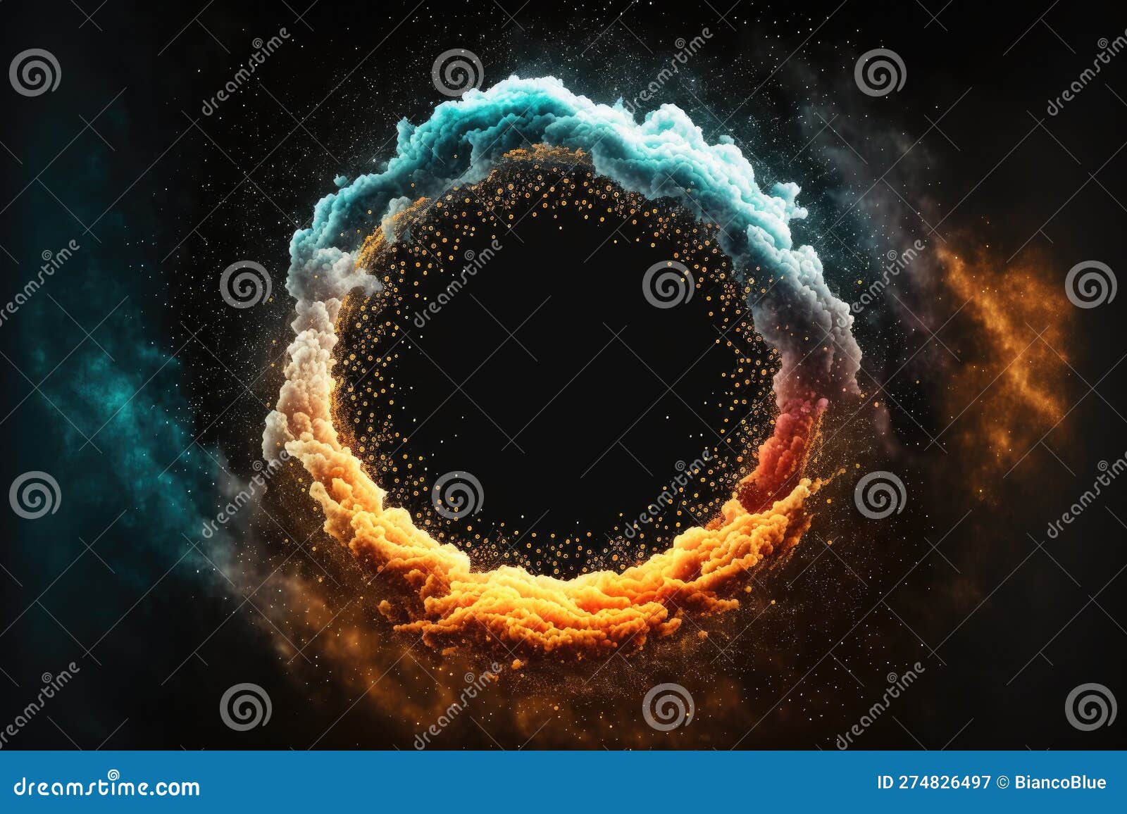 Abstract Design of Circle Shape Clouds with Dying Colorful Particles ...