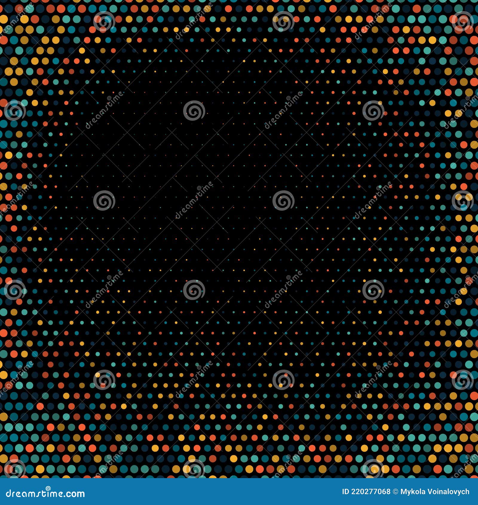 Abstract Design Color Halftone Dots Vector on Black Background, Frame ...