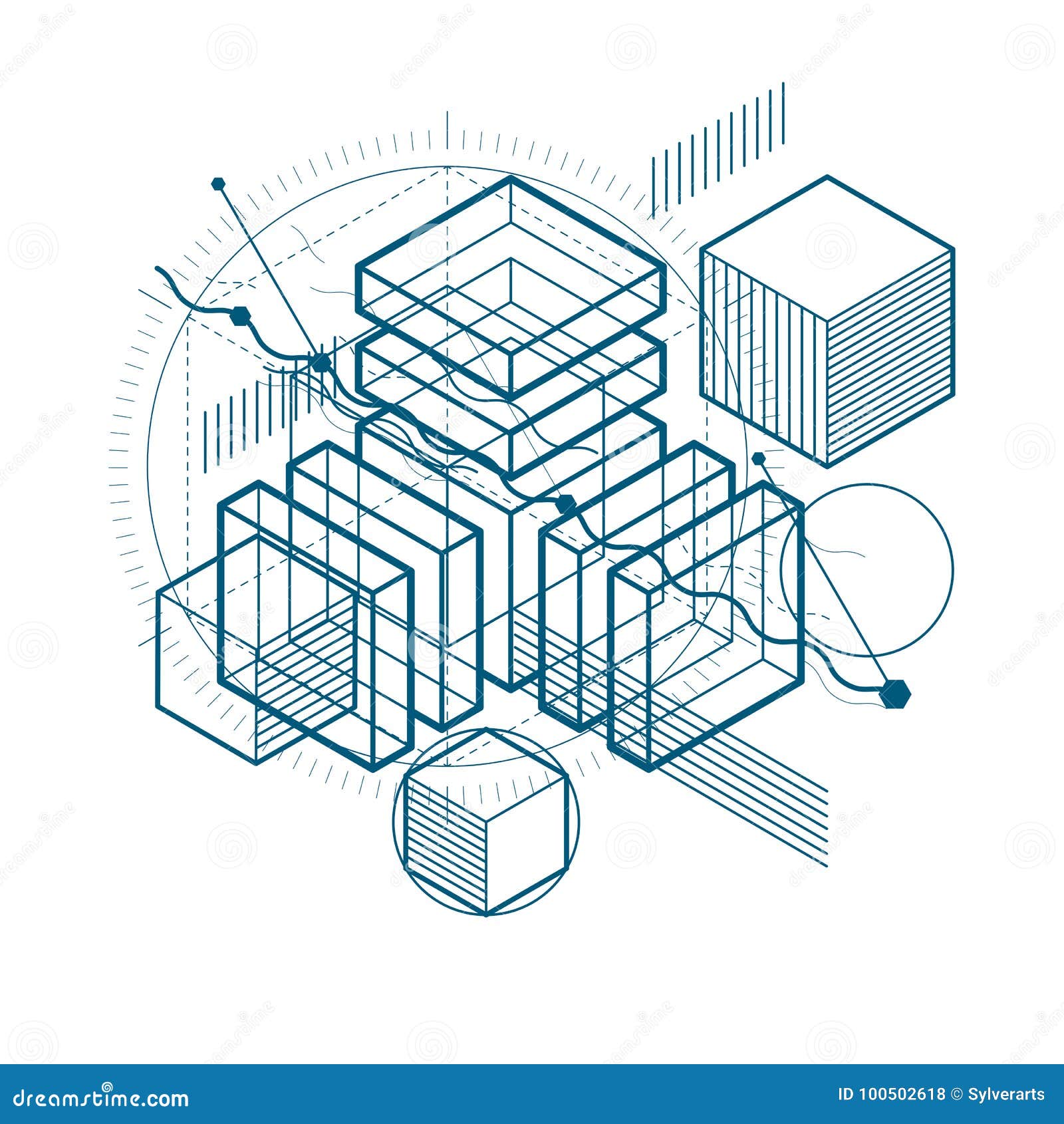 Abstract Design With 3d Linear Mesh Shapes And Figures, Vector I Stock ...