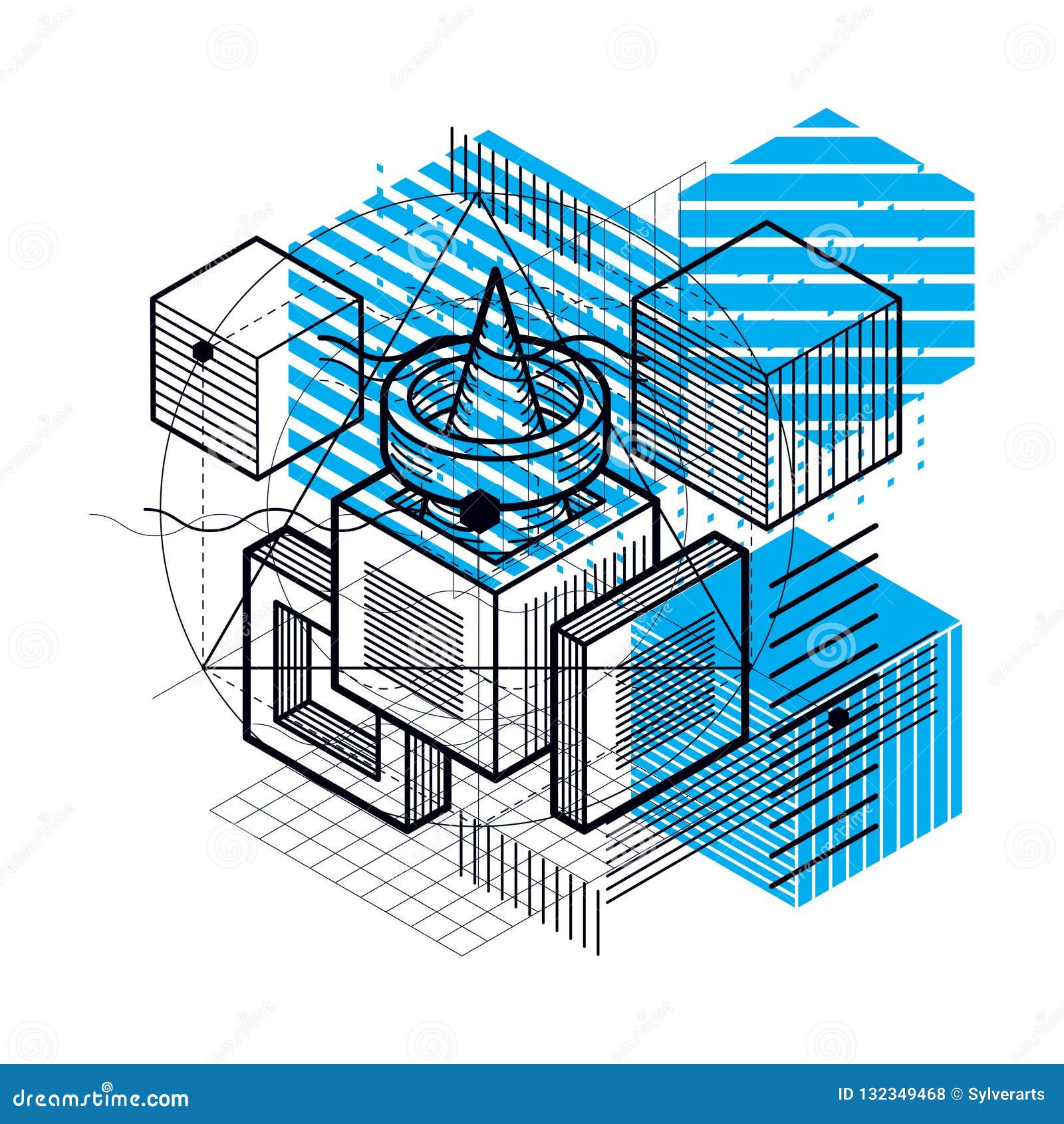 Abstract Design with 3d Linear Mesh Shapes and Figures, Vector I Stock ...