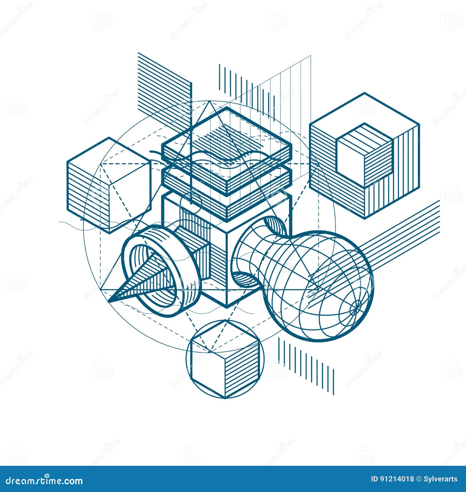 Abstract Design with 3d Linear Mesh Shapes and Figures, Vector I Stock ...