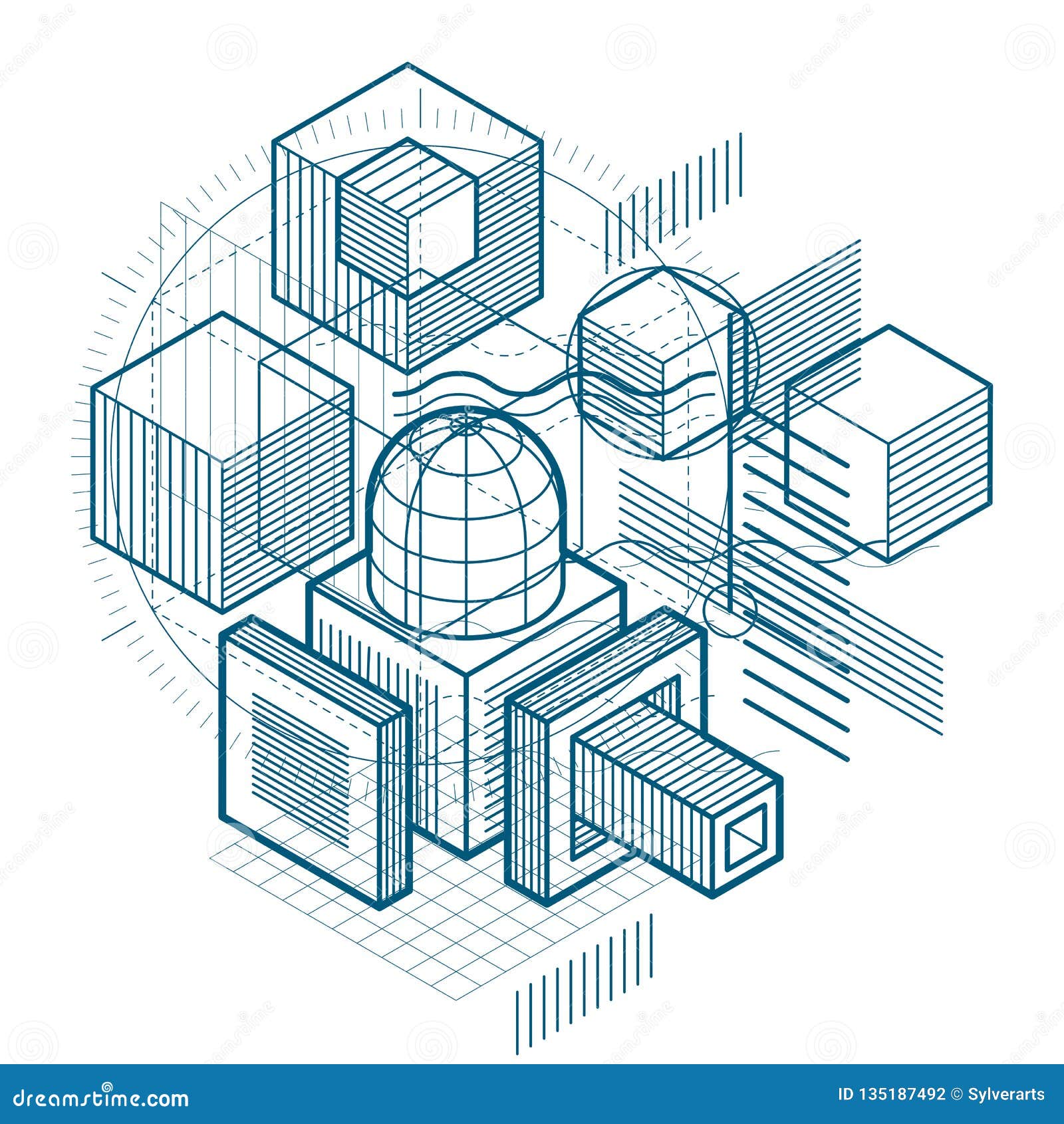 Abstract Design with 3d Linear Mesh Shapes and Figures, Vector ...