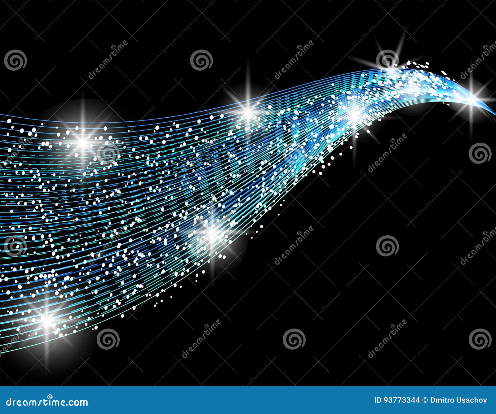 Abstract Design Element of Blue Wave on Black Background. Illustration ...