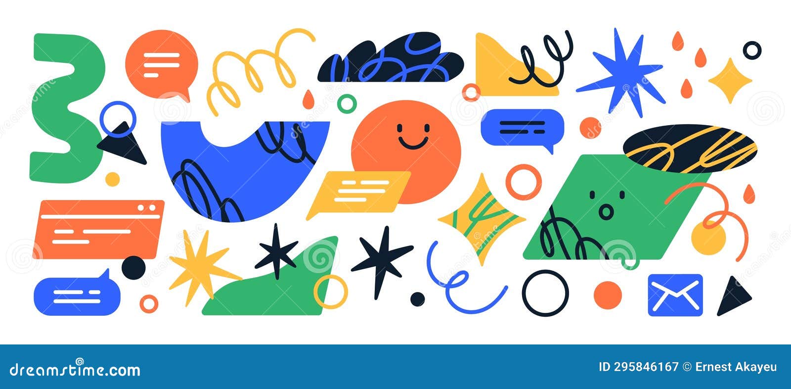 Abstract Design Elements, Cute Shapes, Creative Curves Set. Funny ...