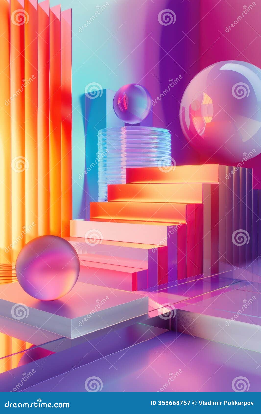 Abstract Design Featuring a Colorful Background, a Sphere and Stairs ...