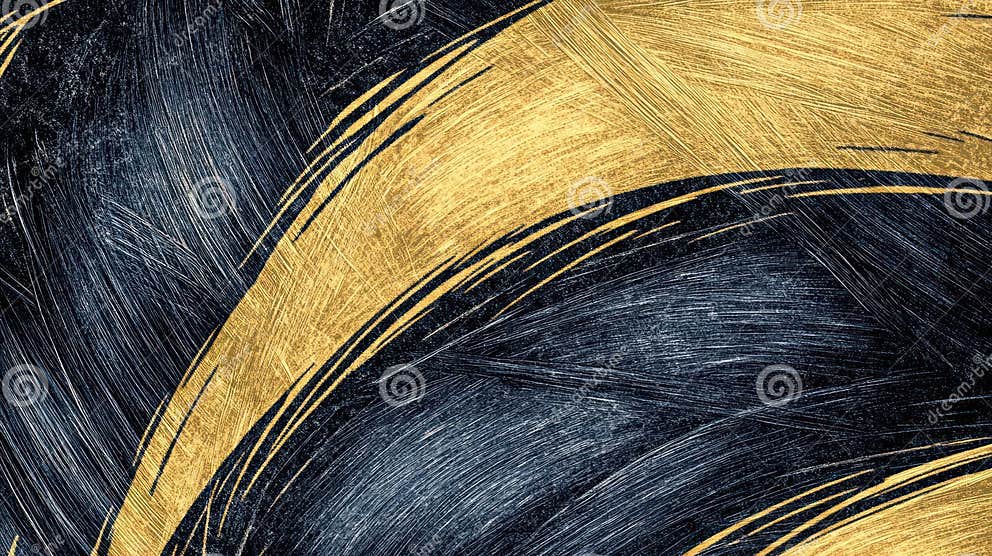 Abstract Design Featuring Dark Blue and Gold Brush Strokes, Creating a ...