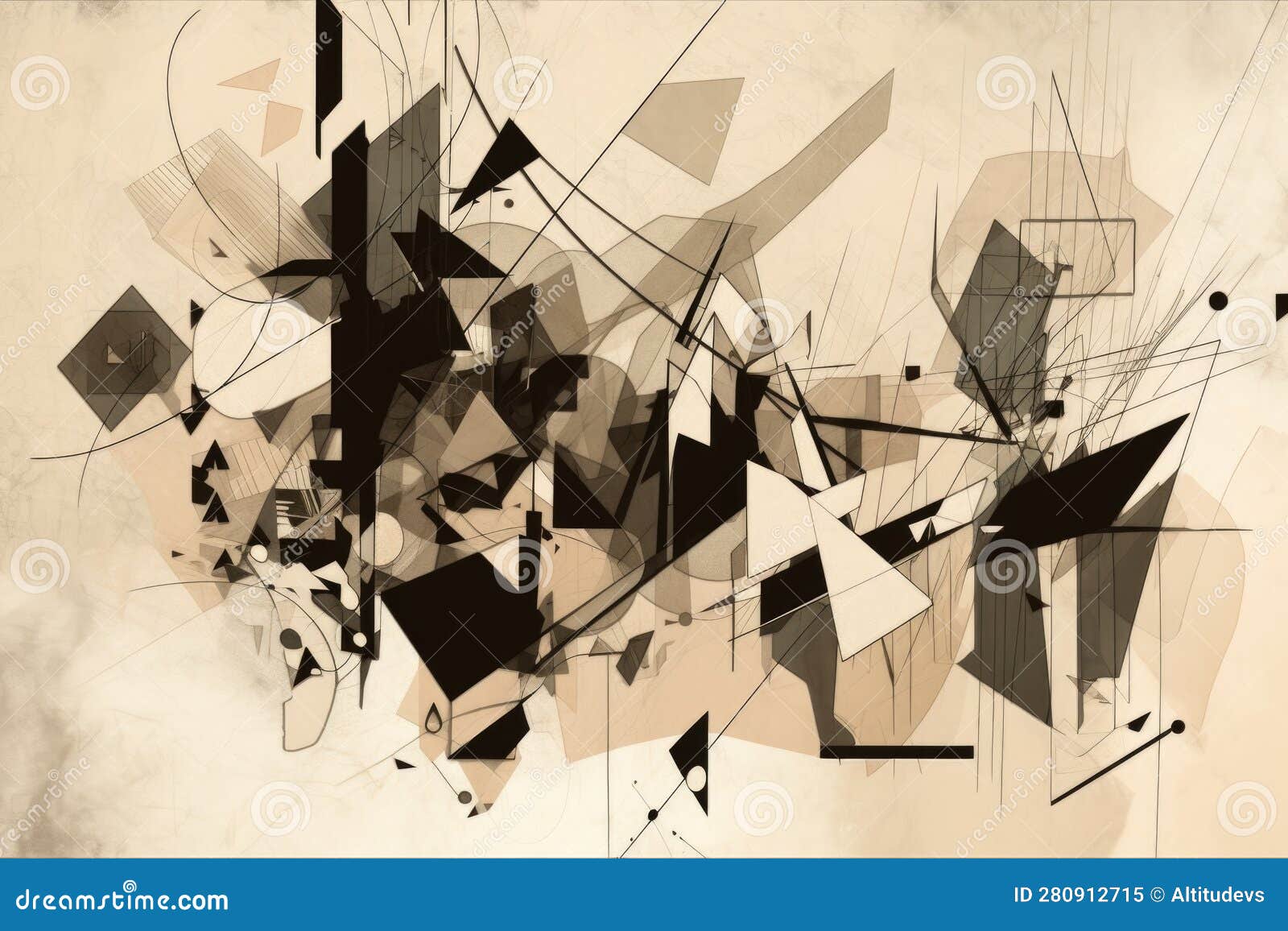 Abstract Design, Featuring Deconstructed and Fragmented Shapes, Against ...