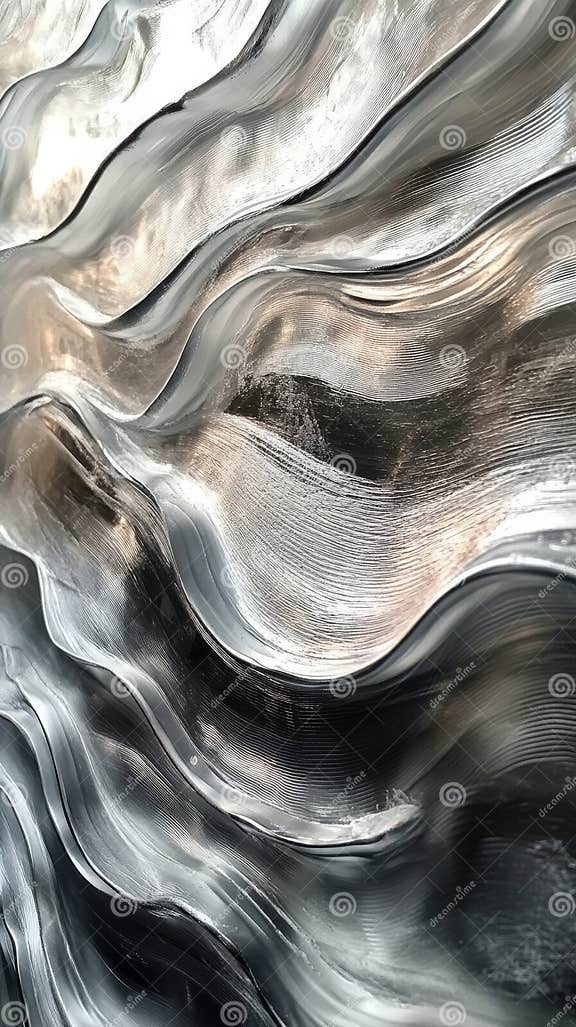 Abstract Design Featuring Flowing Silver Waves on a Dark Background ...