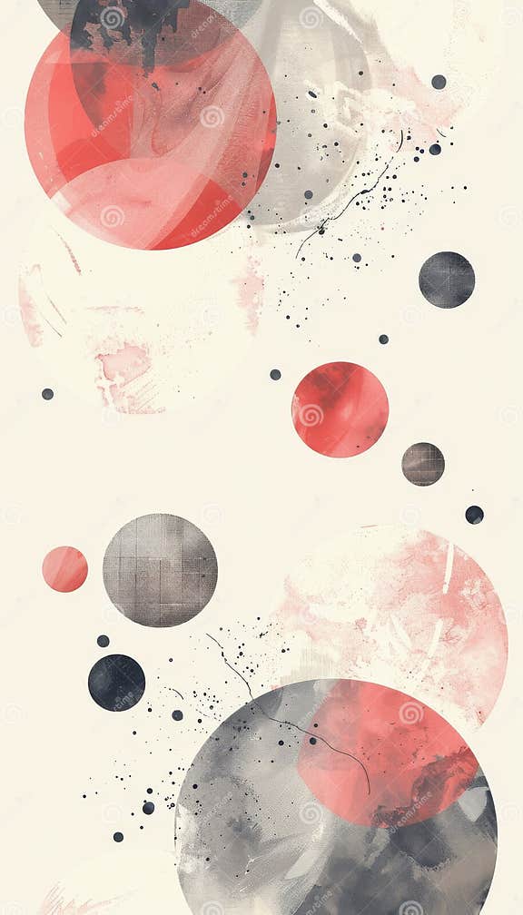 Abstract Red and Black Circles Pattern on Beige Background with ...
