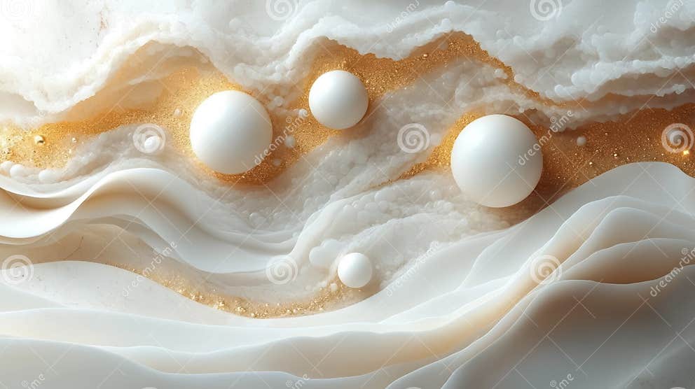 Abstract Design Featuring Swirling White and Gold Elements Stock ...