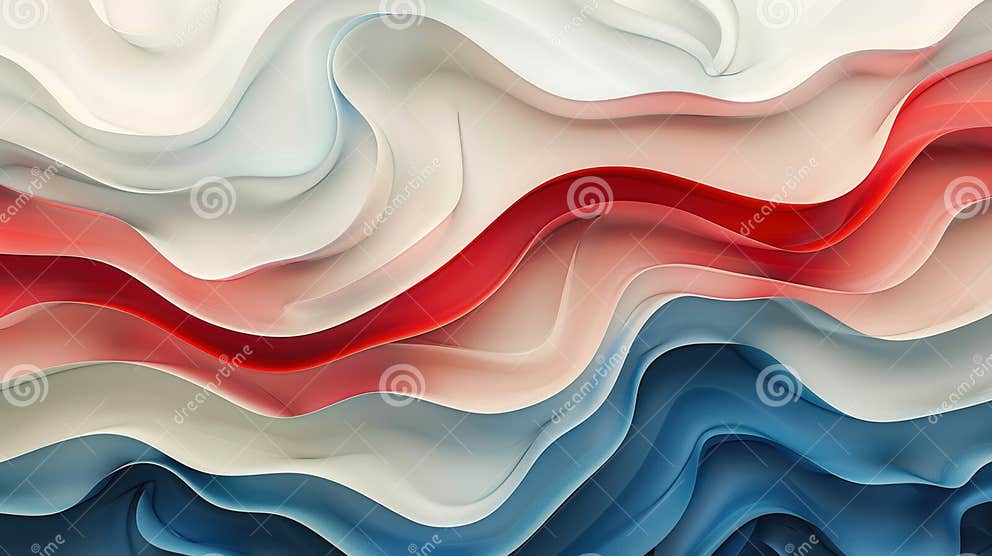 Abstract Design Featuring Wavy Red, Blue, and White Lines Creating a ...