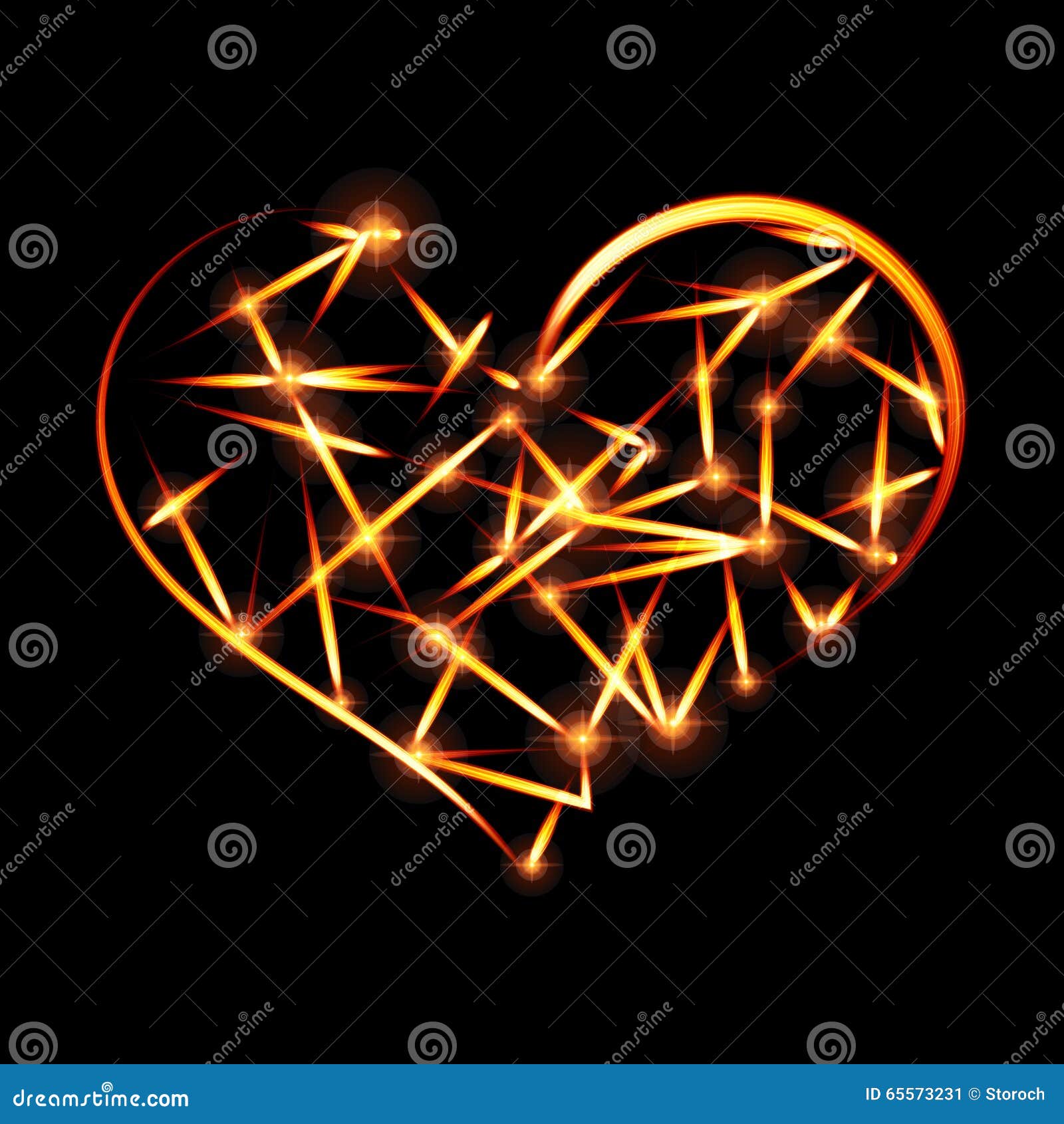 Abstract Design-fiery Heart Shape on Black Background. Stock Vector ...