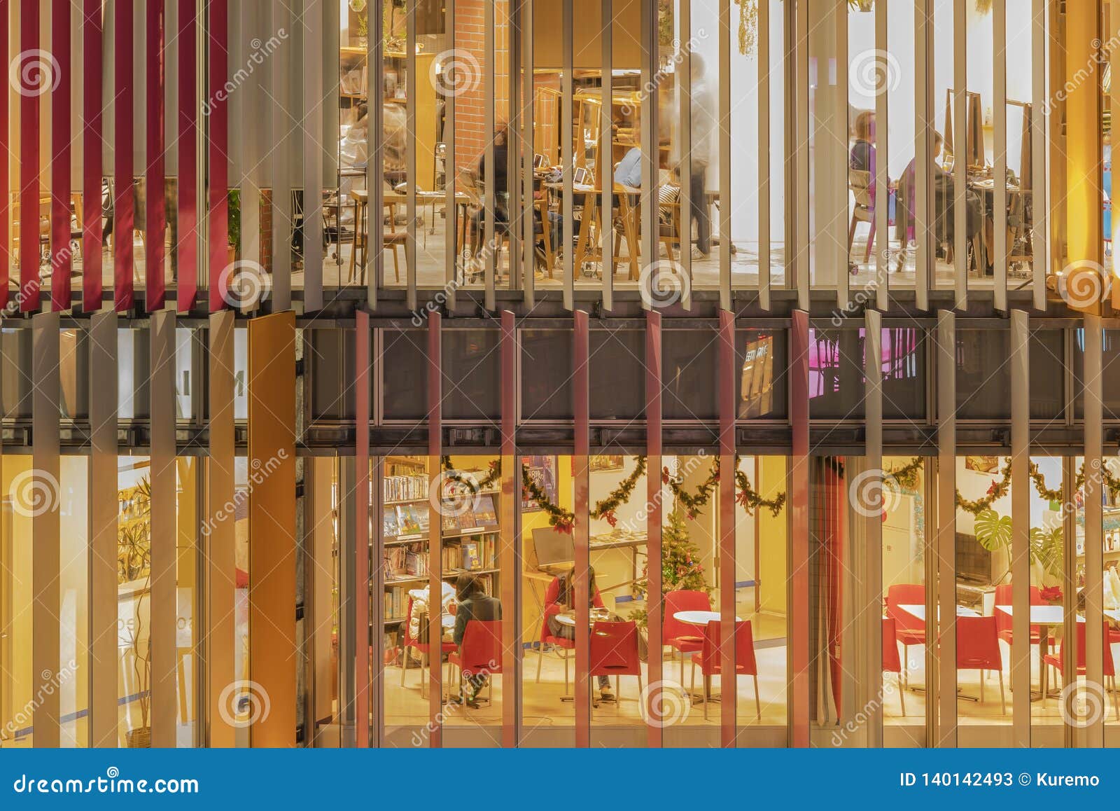 Abstract Design Front View of a Building Facade Windows with Colored ...