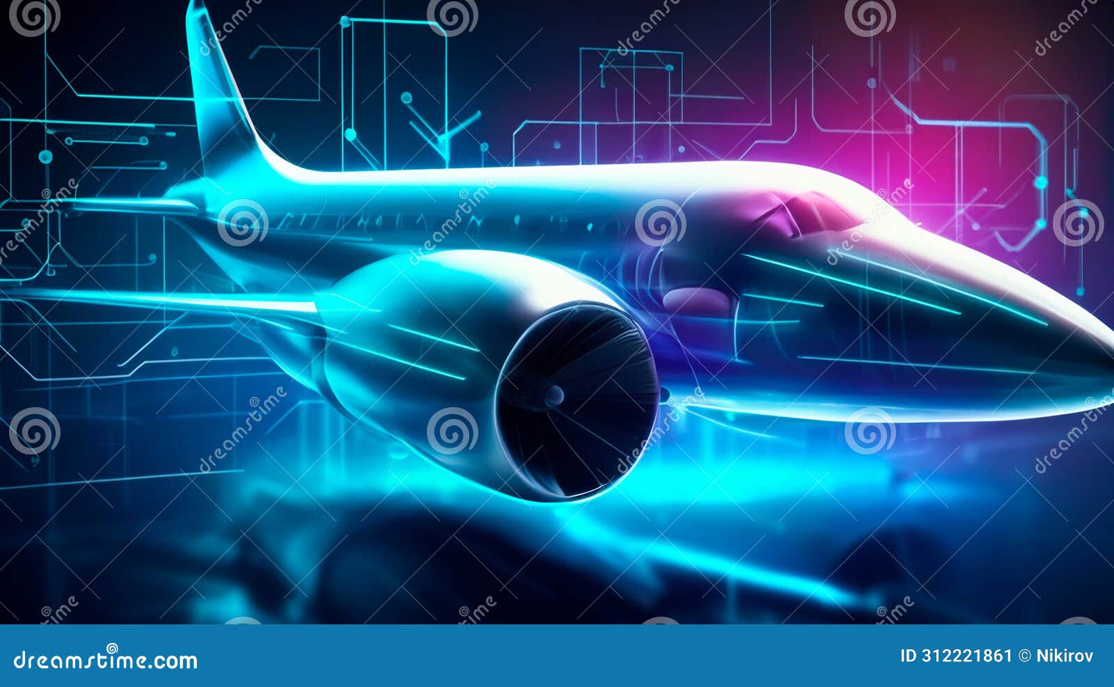 Abstract Design Futuristic Airplane on Holographic Digital Technology ...