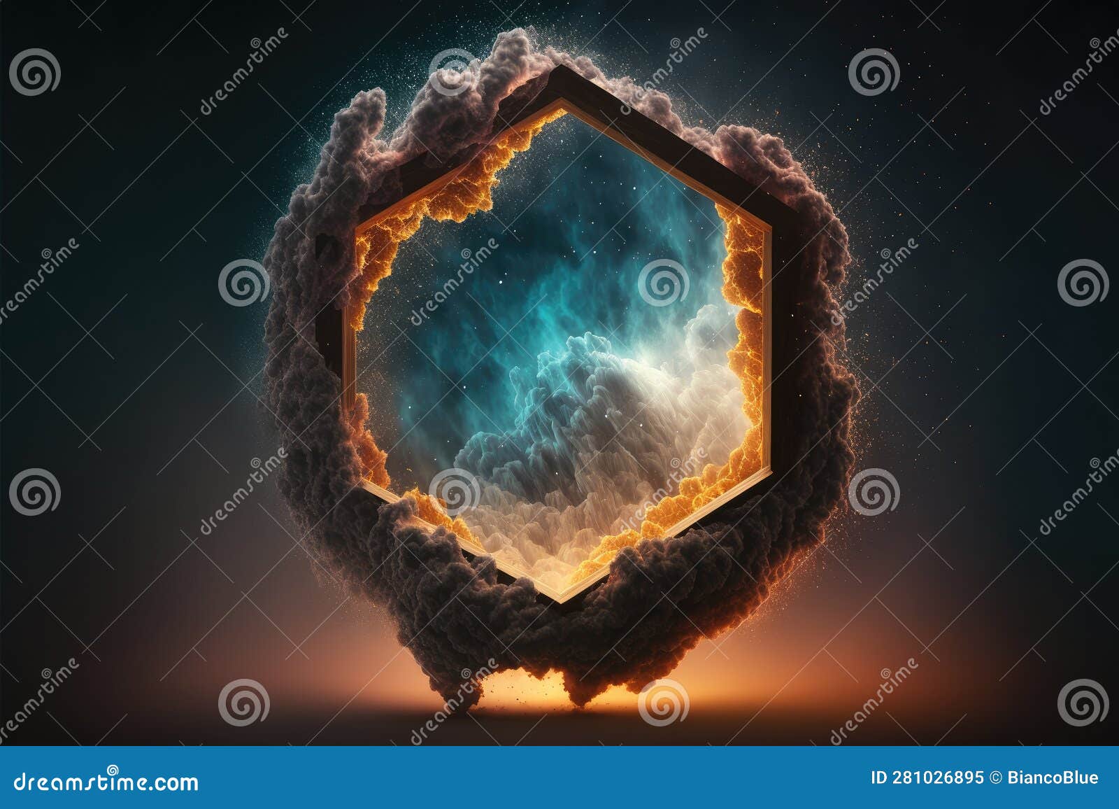 Abstract Design of Hexagon Shape Clouds with Dying Colorful Particles ...
