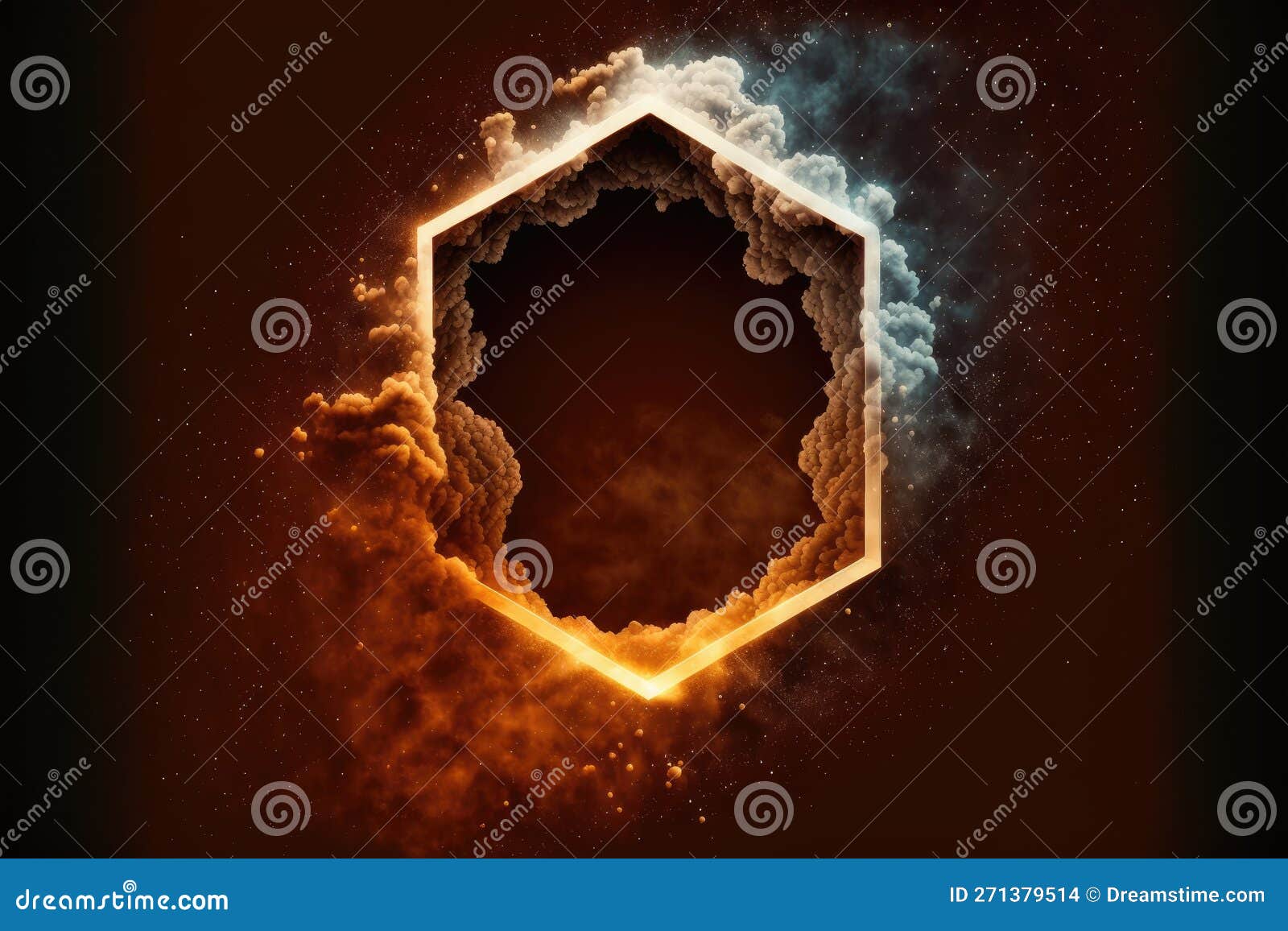 Abstract Design of Hexagon Shape Clouds with Dying Colorful Particles ...