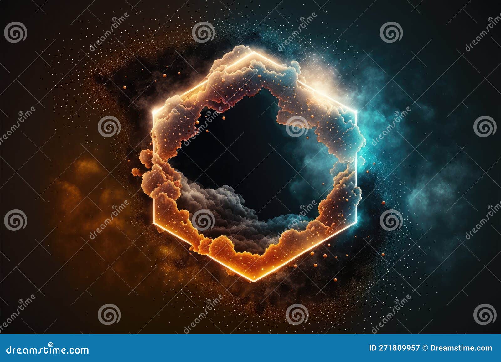 Abstract Design of Hexagon Shape Clouds with Dying Colorful Particles ...