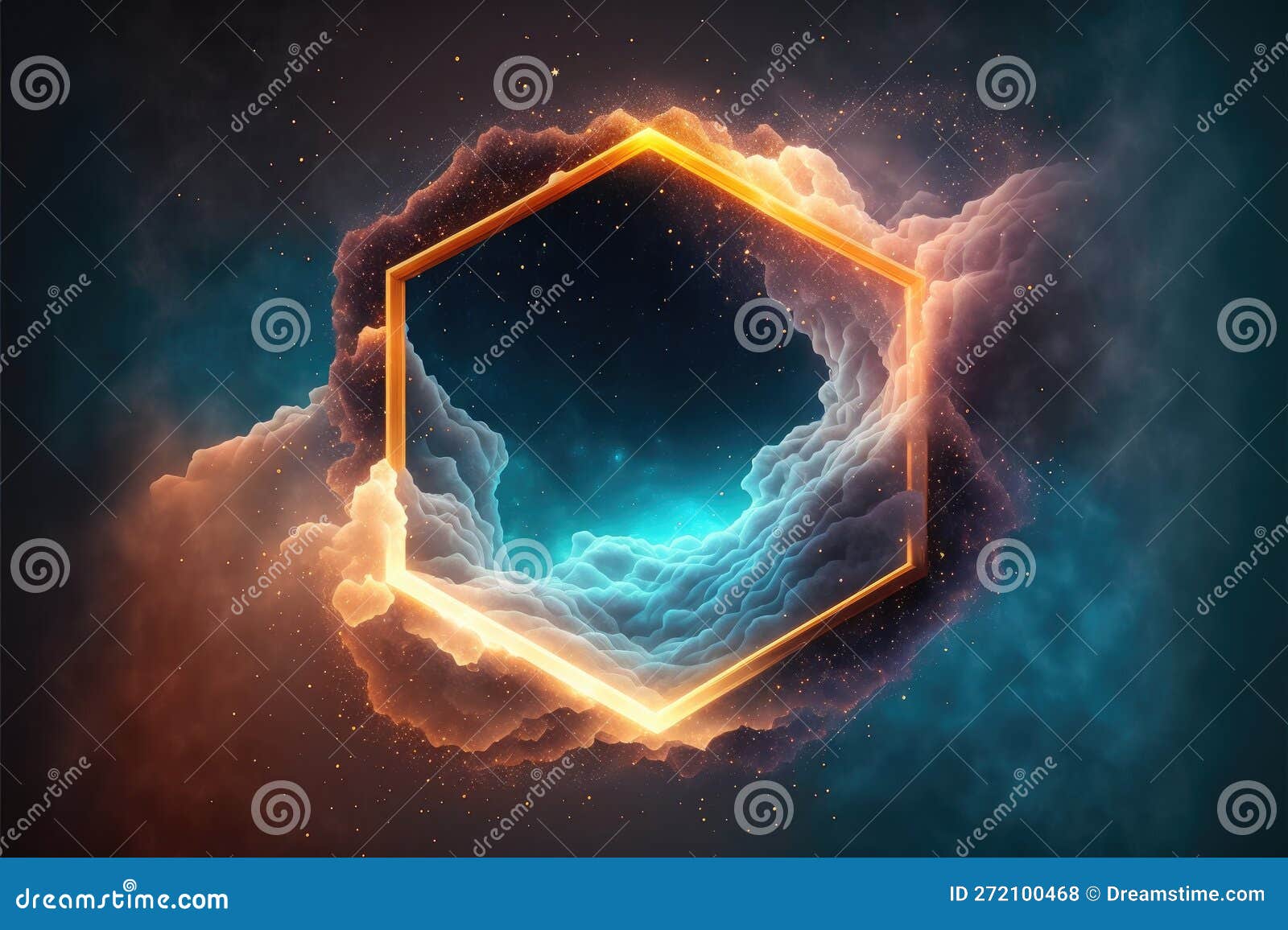 Abstract Design of Hexagon Shape Clouds with Dying Colorful Particles ...