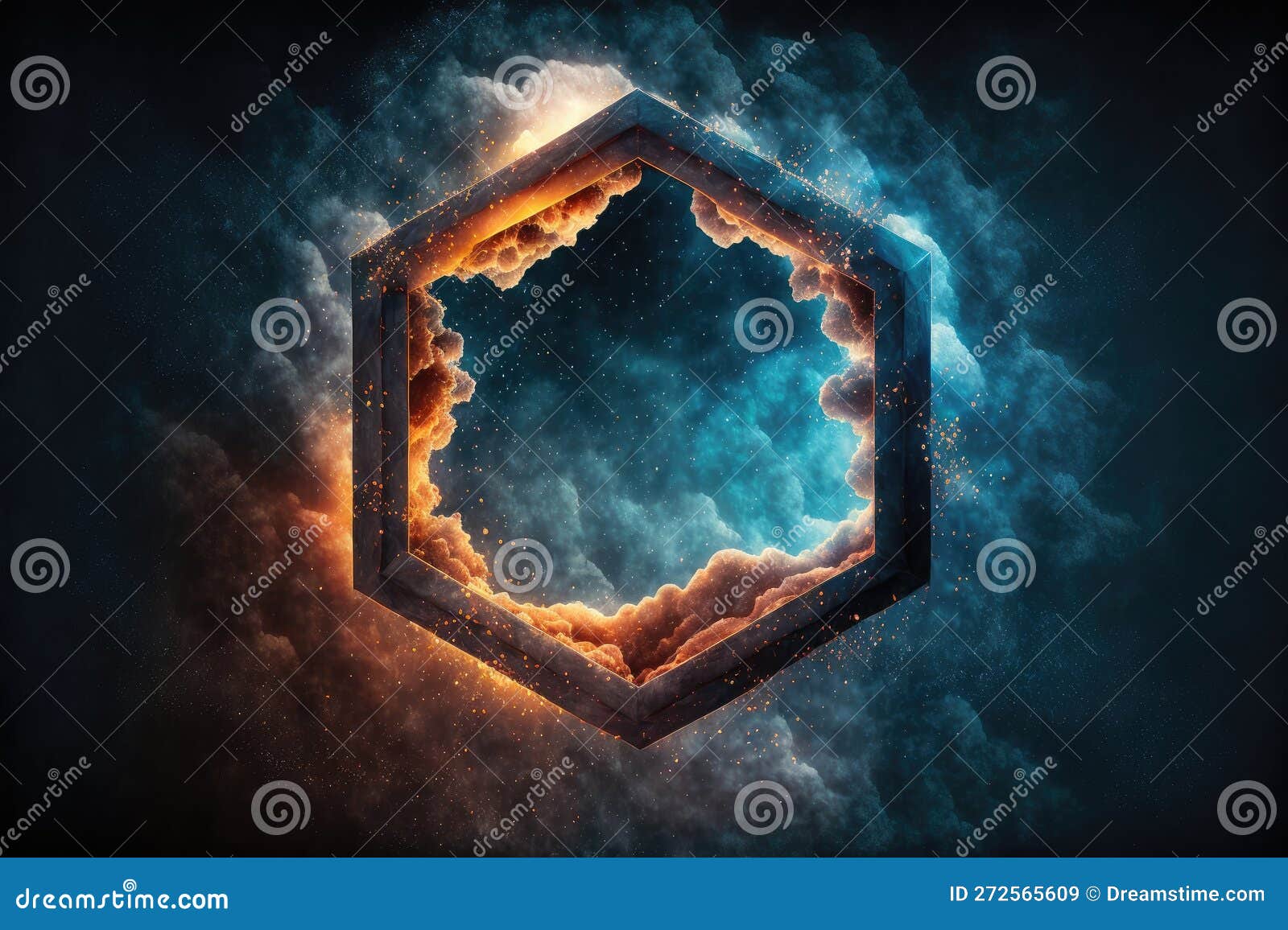 Abstract Design of Hexagon Shape Clouds with Dying Colorful Particles ...