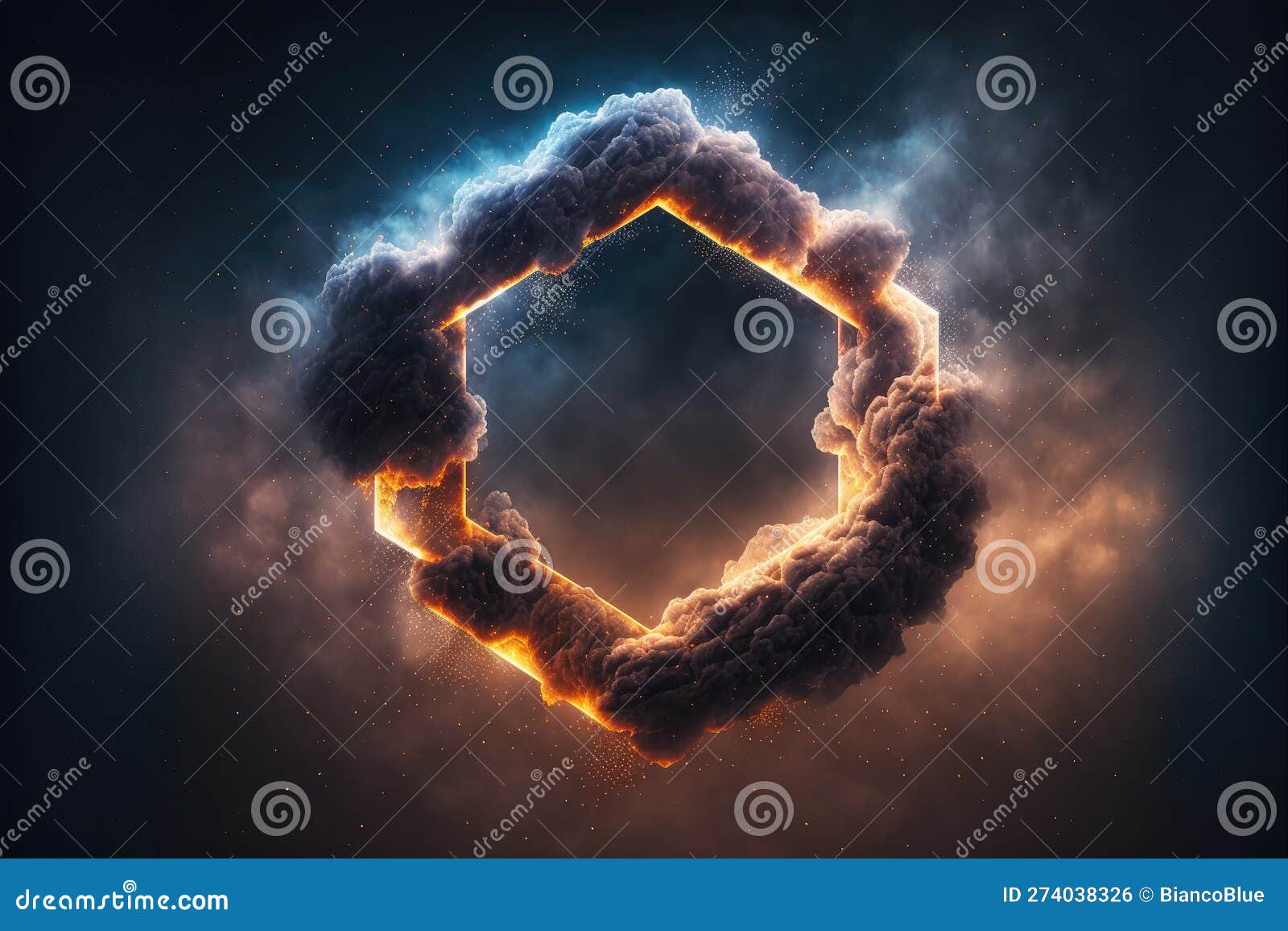 Abstract Design of Hexagon Shape Clouds with Dying Colorful Particles ...