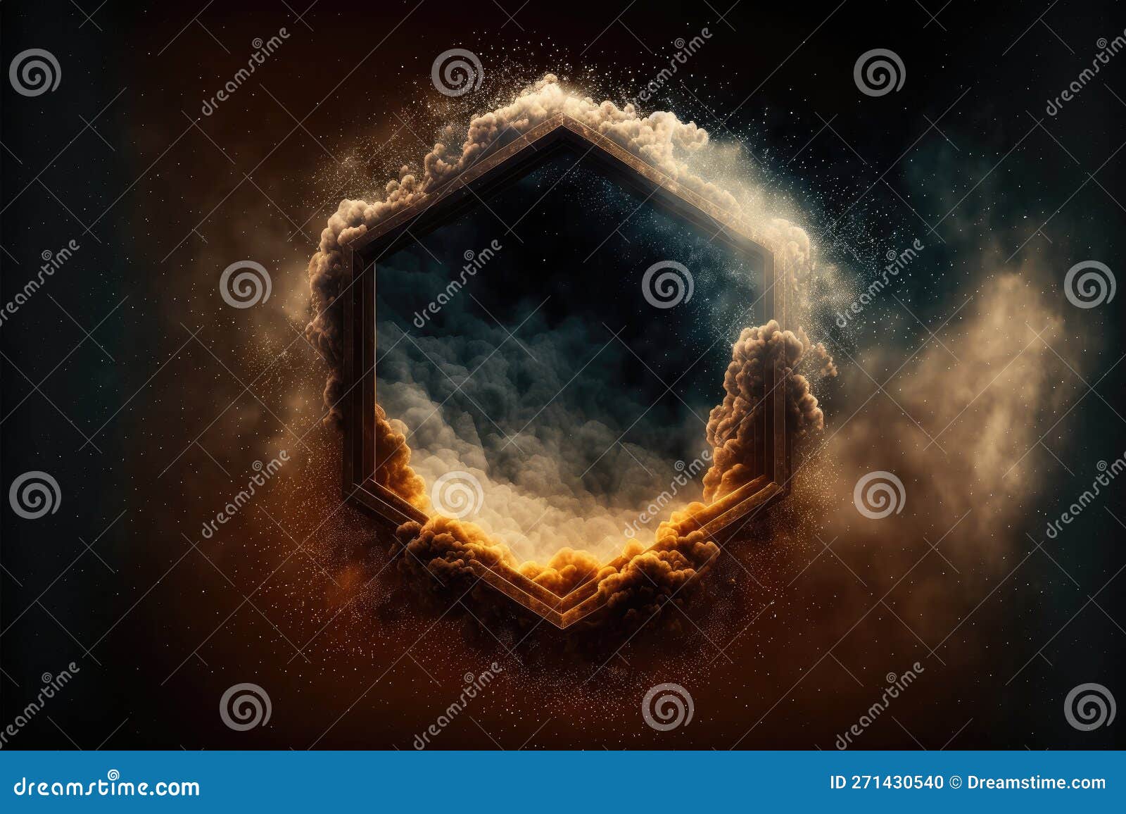 Abstract Design of Hexagon Shape Clouds with Dying Colorful Particles ...