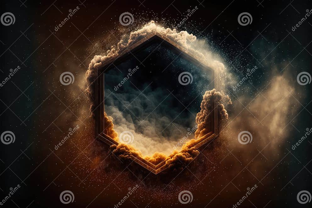 Abstract Design of Hexagon Shape Clouds with Dying Colorful Particles ...