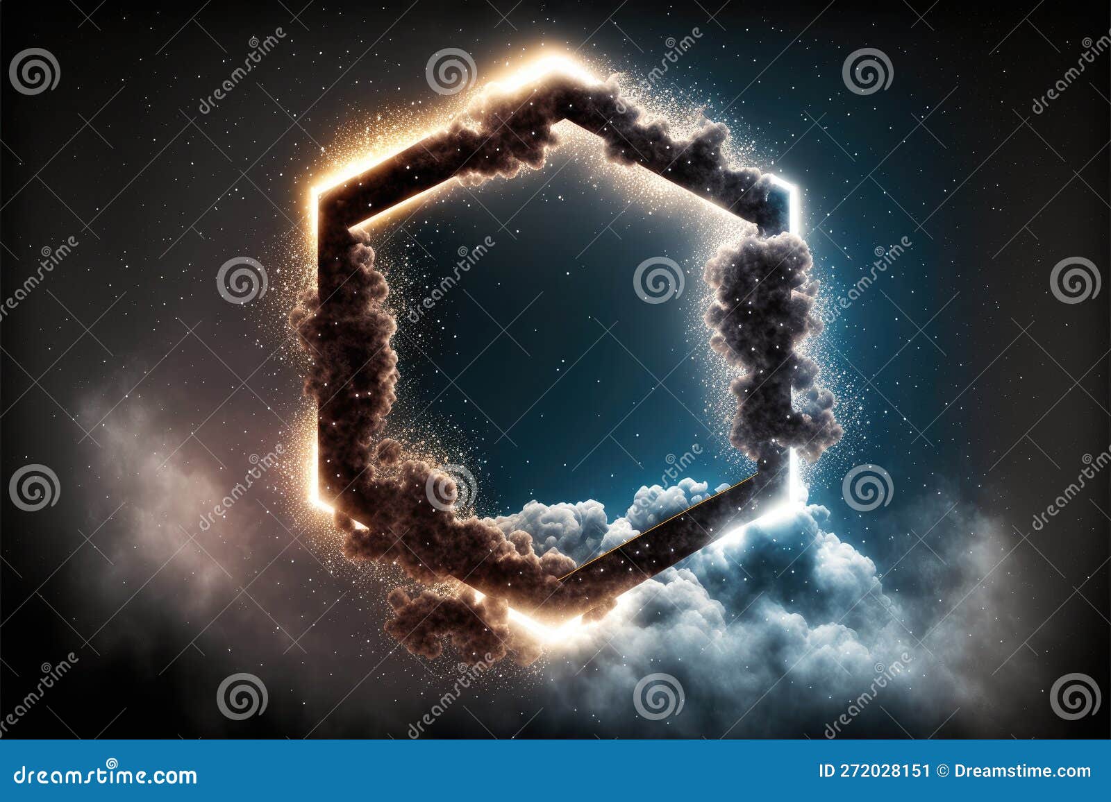 Abstract Design of Hexagon Shape Clouds with Dying Colorful Particles ...