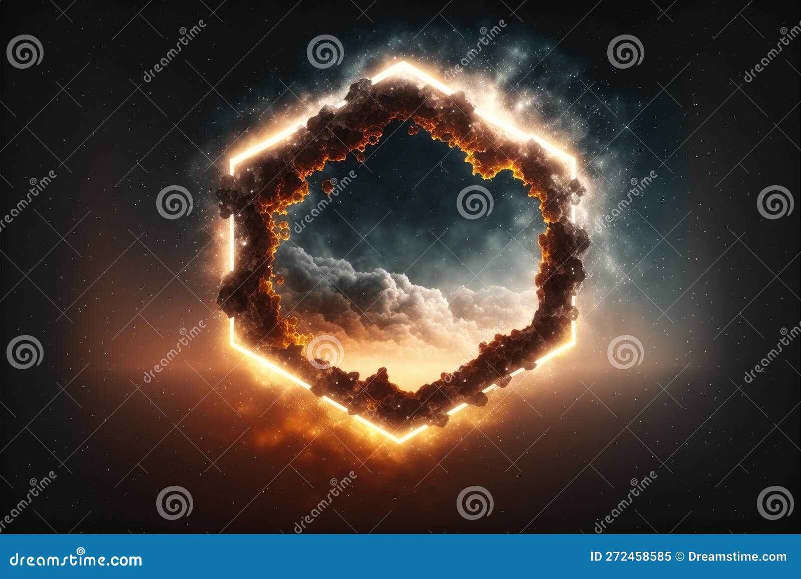 Abstract Design of Hexagon Shape Clouds with Dying Colorful Particles ...