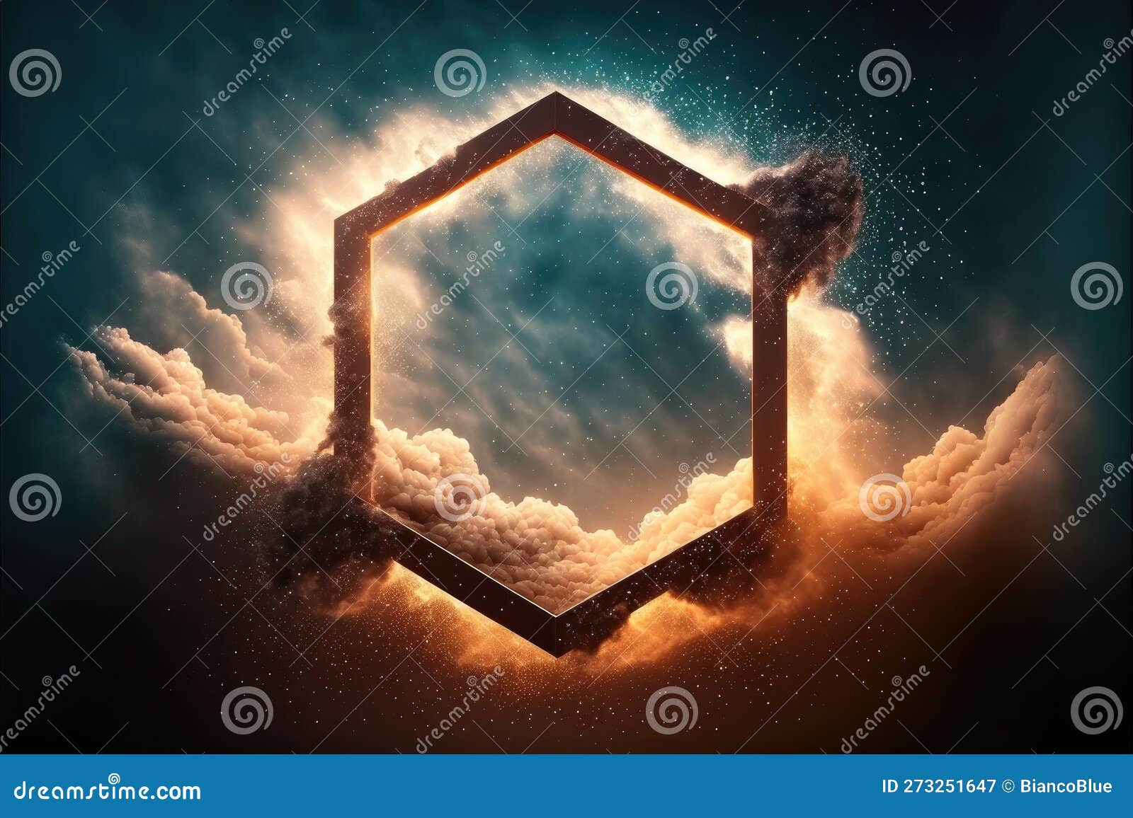 Abstract Design of Hexagon Shape Clouds with Dying Colorful Particles ...
