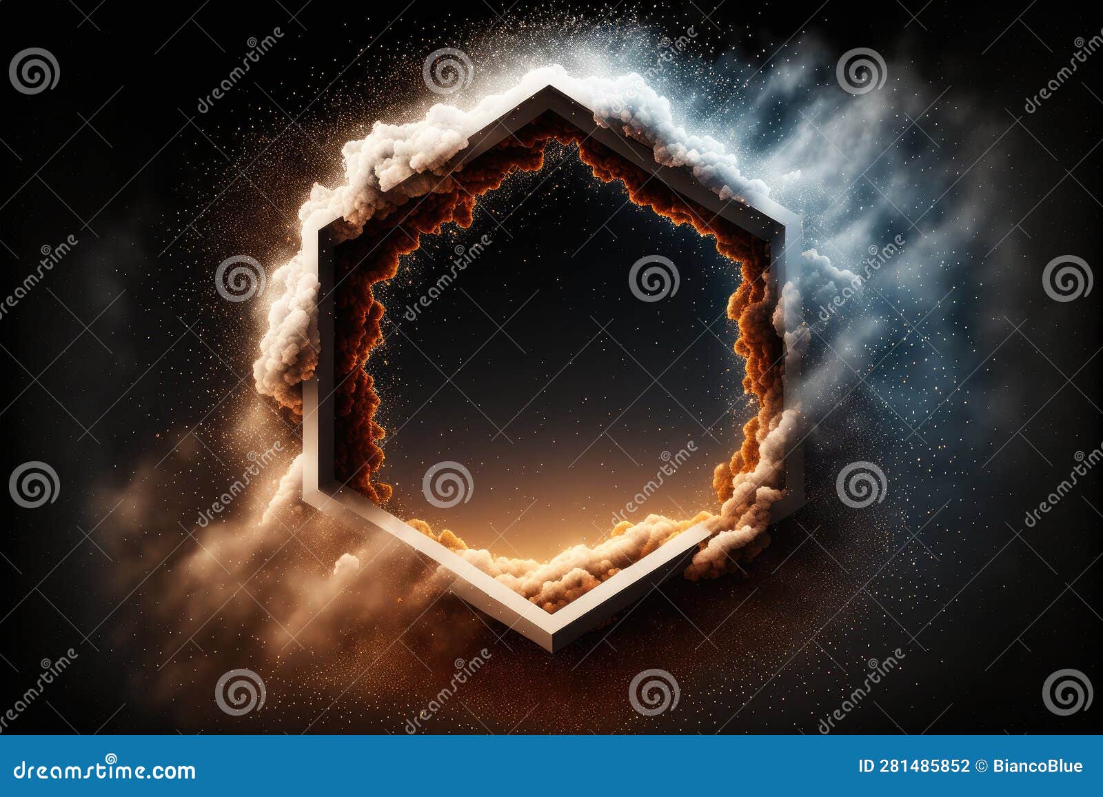 Abstract Design of Hexagon Shape Clouds with Dying Colorful Particles ...