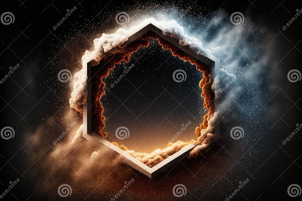 Abstract Design of Hexagon Shape Clouds with Dying Colorful Particles ...