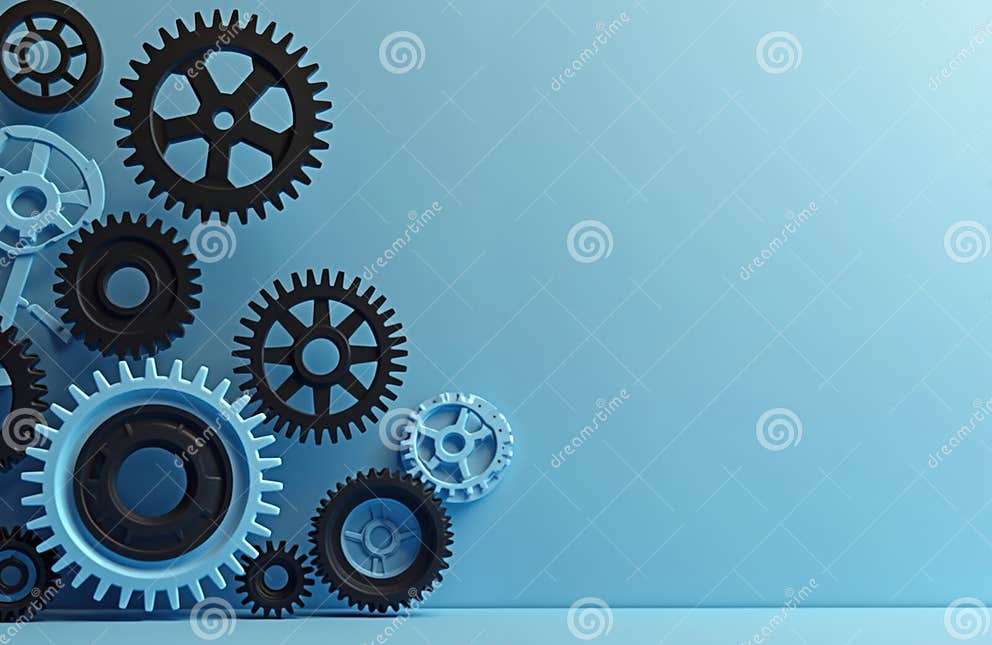 Abstract Design of Interconnected Gears in Black, Light Blue Colors ...