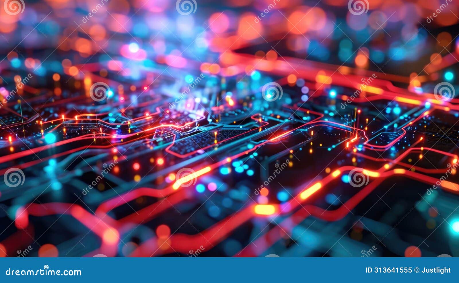 An Abstract Design of Intertwining Neon Circuits Representing the ...