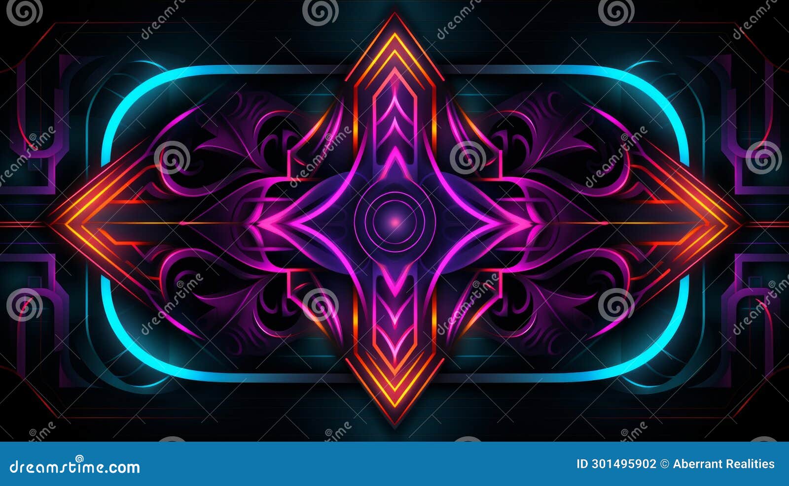An Abstract Design with Neon Lights on a Black Background Stock ...
