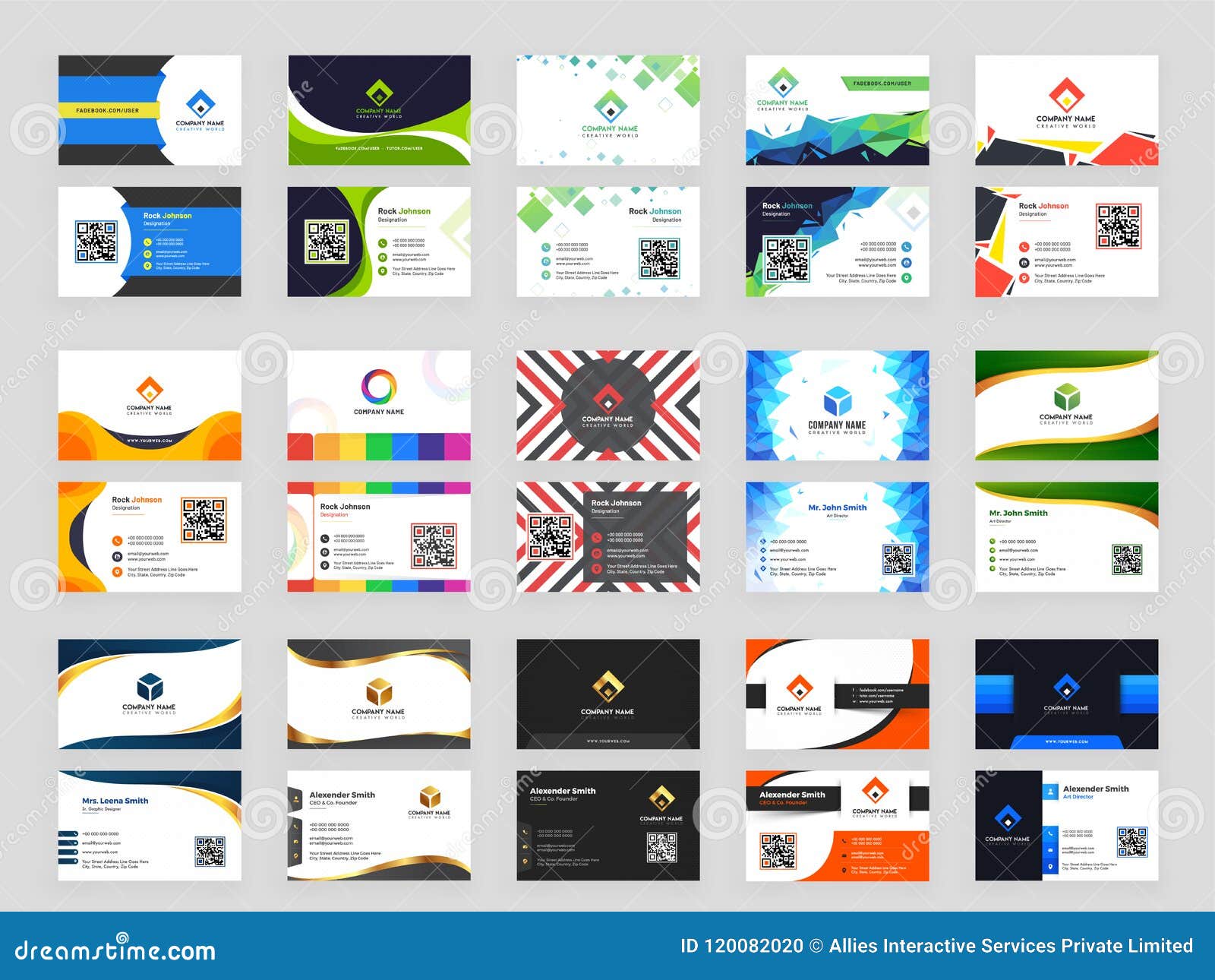 15 Abstract Design Pattern Set of Horizontal Business Card with Stock ...