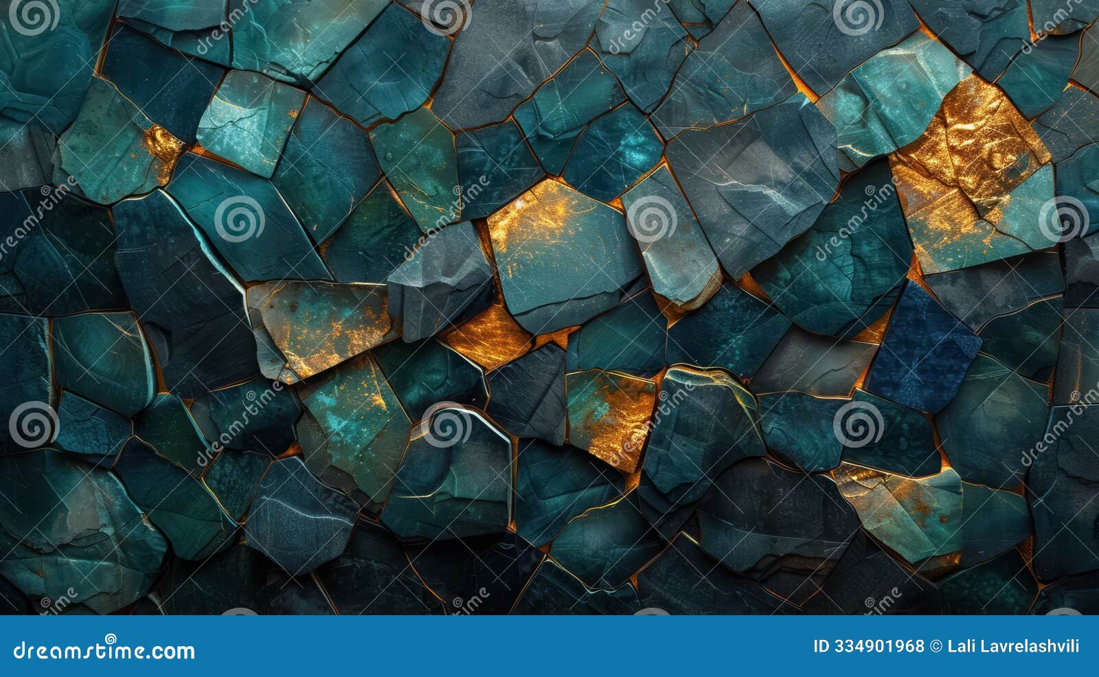 Abstract Design with Teal and Gold Fractured Glass Pattern Stock ...