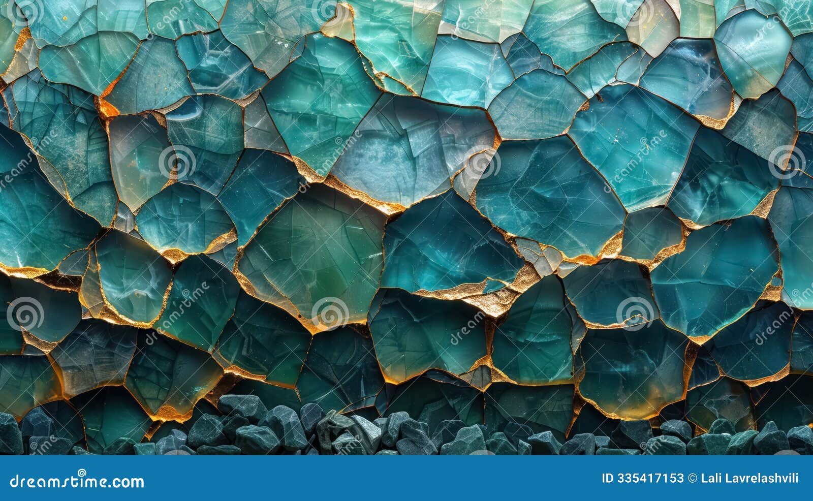 Abstract Design with Teal and Gold Fractured Glass Pattern Stock ...