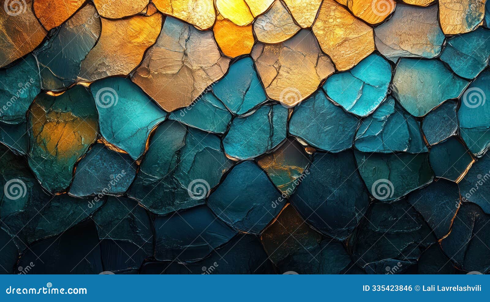 Abstract Design with Teal and Gold Fractured Glass Pattern Stock ...